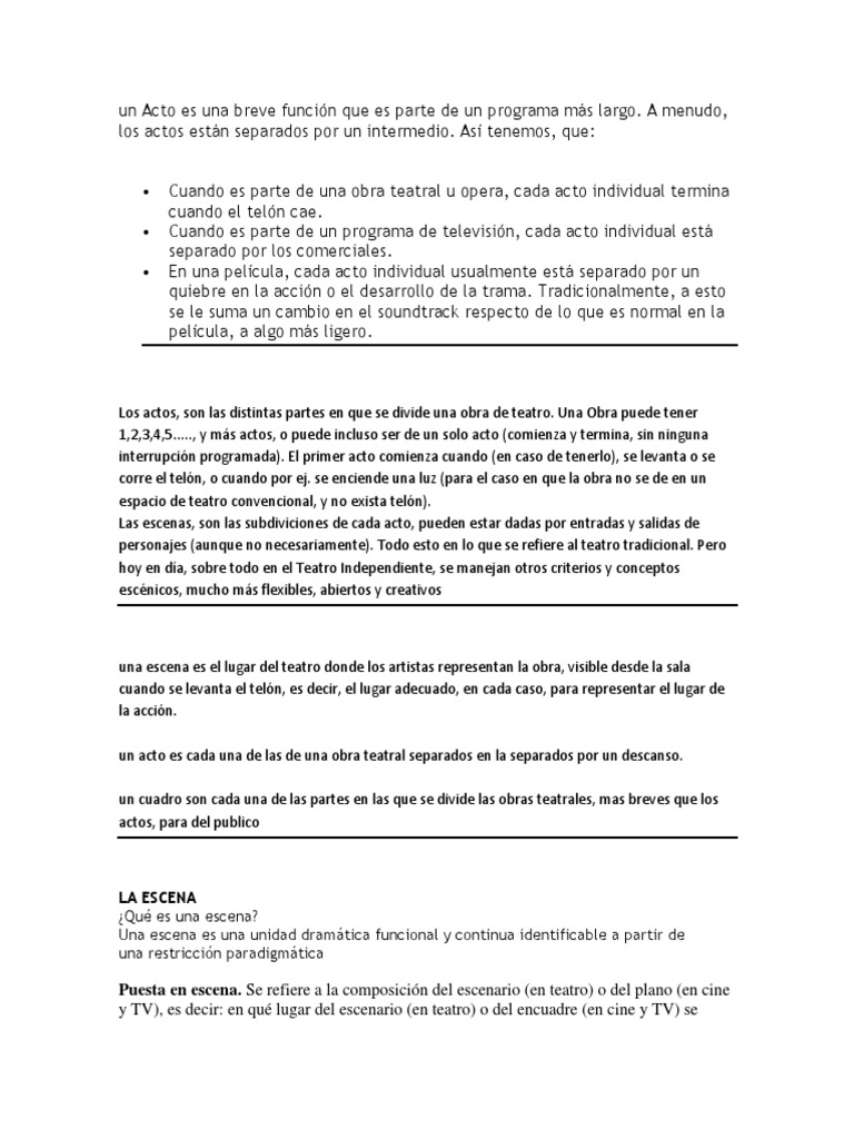Estructura de Actos y Escenas en Teatro | PDF | Diálogo | Teatro