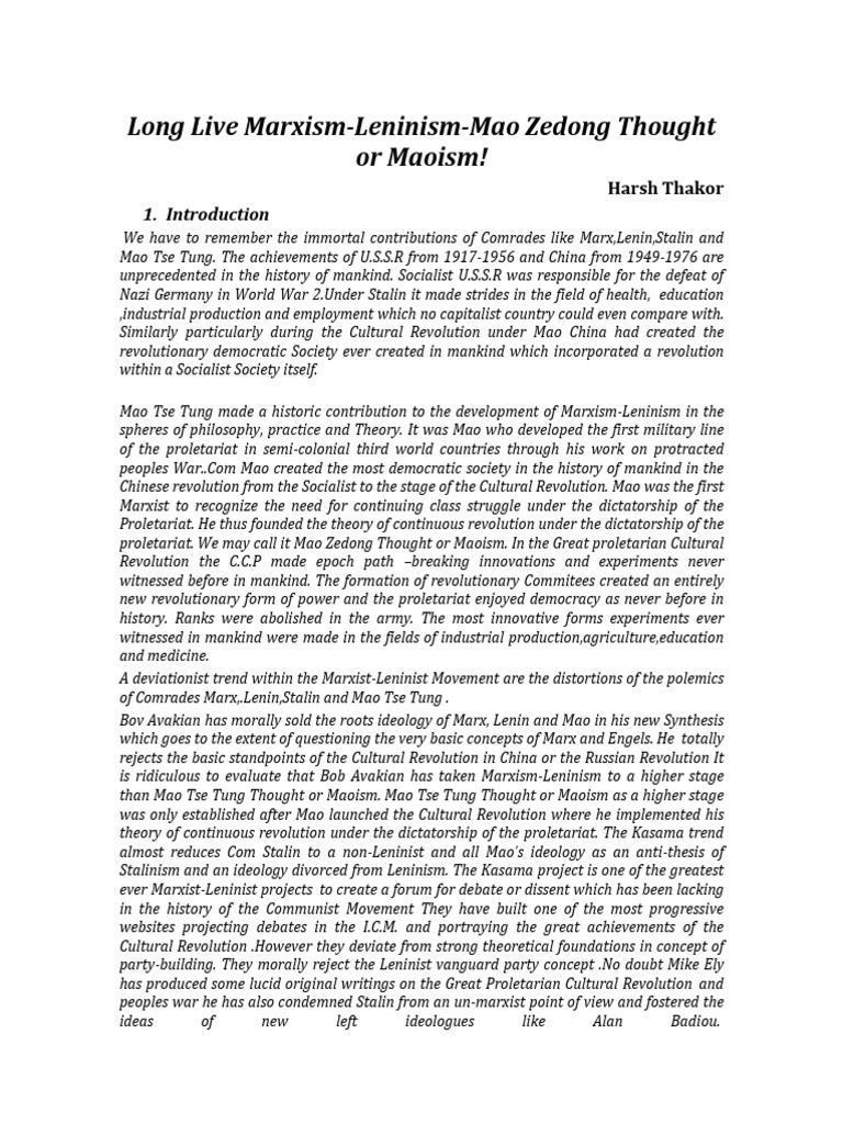 Long Live Marxism-Leninism-Mao Zedong Thought or Maoism! | PDF | Maoism ...