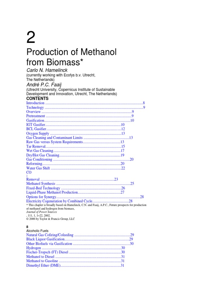 Production of Methanol | PDF | Methanol | Gasification