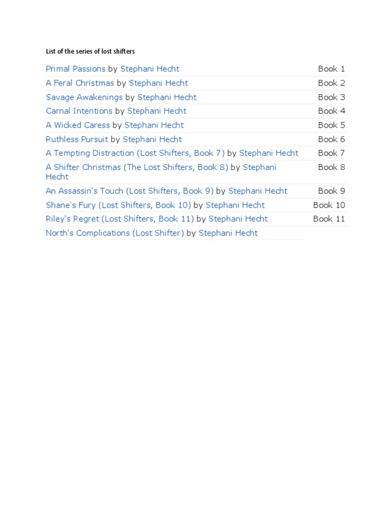 List of The Series of Lost Shifters | PDF
