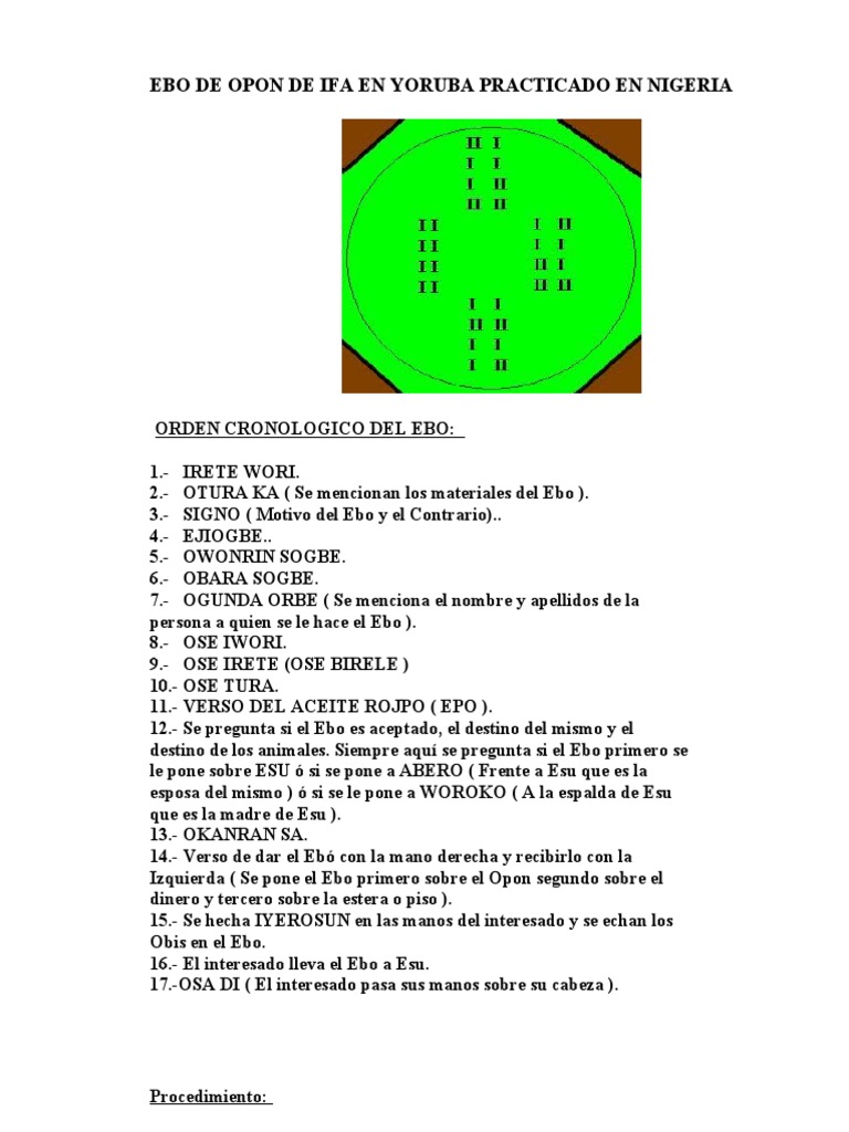 Ebo de Opon de Ifa en Yoruba Practicado en Nigeria | PDF | Religión ...