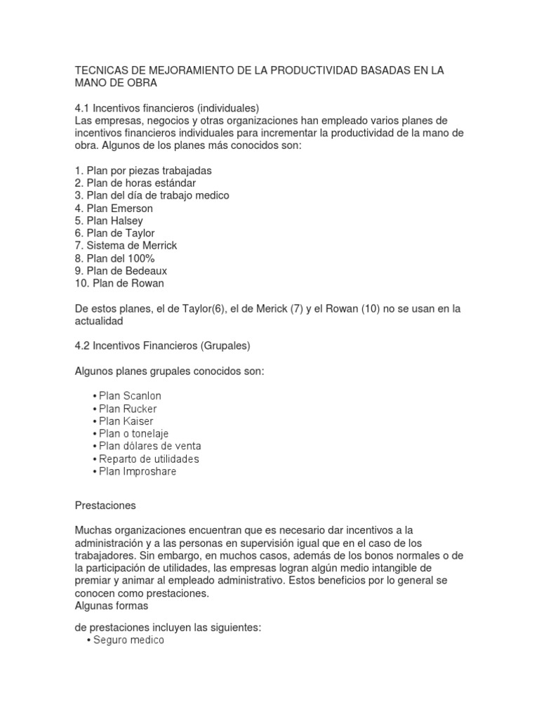 Tecnicas de Mejoramiento de La Productividad Basadas en La Mano de Obra | Descargar gratis PDF ...