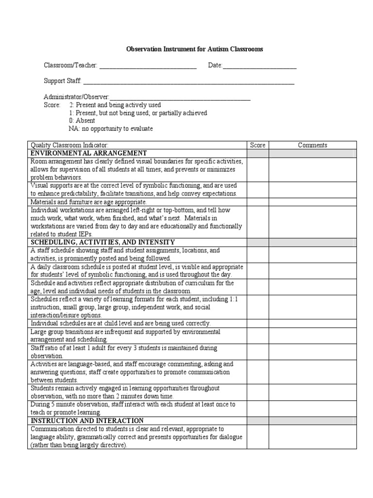 Autism Classroom Observation Checklist | PDF | Individualized Education ...