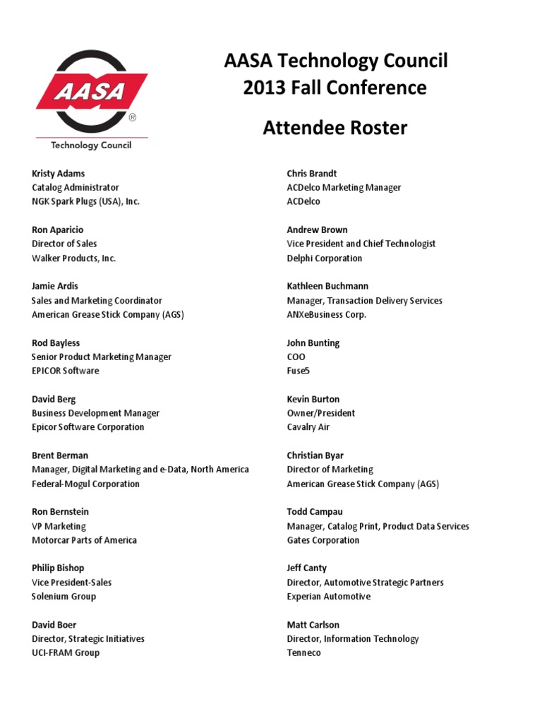 AASA Technology Conference Attendee List | PDF | Technology & Engineering