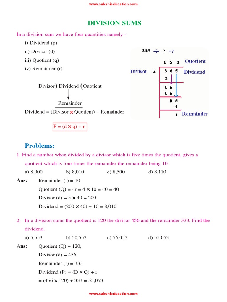 Division Sums Divisors Division Mathematics Prime Number Free