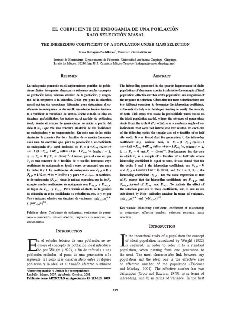 Coeficiente de Endogamia | Descargar gratis PDF | Endogamia | Crianza selectiva