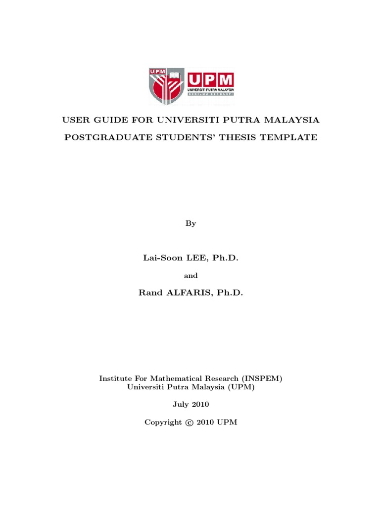 User Guide For UPM Thesis Template | PDF | Te X | Thesis