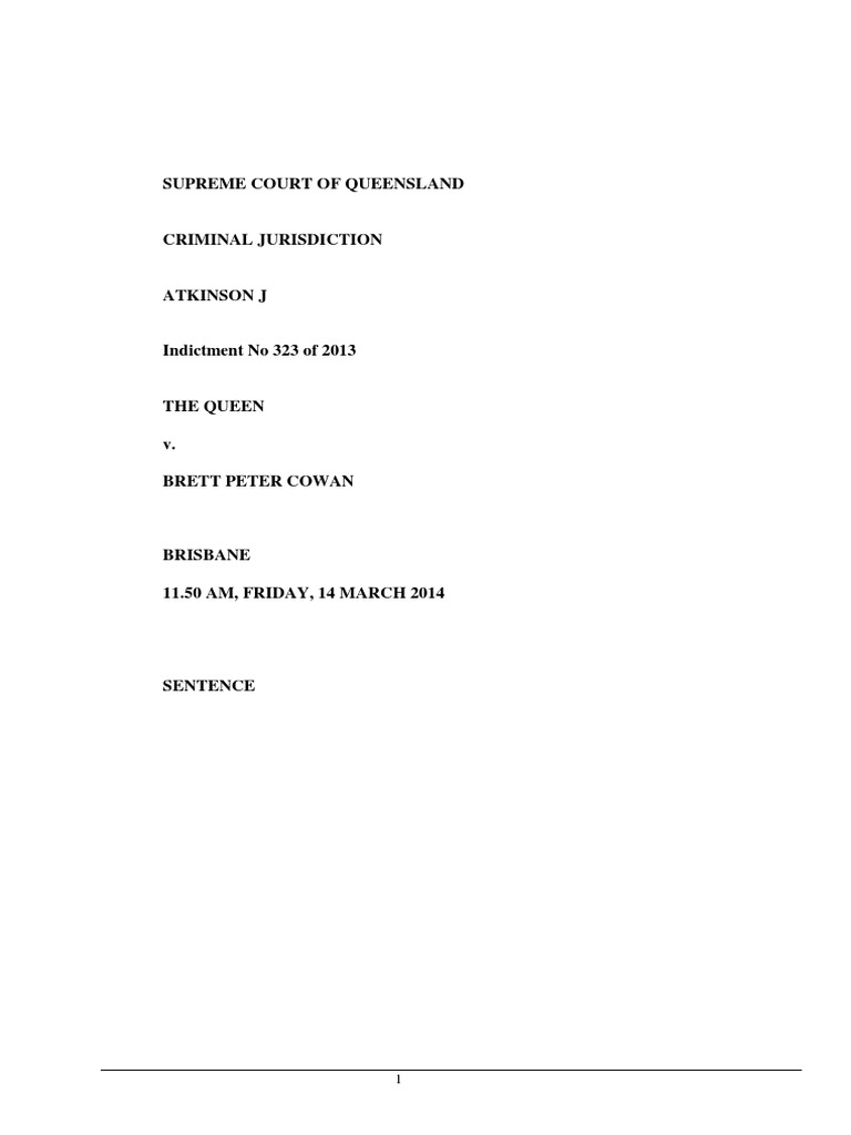 Justice Roslyn Atkinson's Sentencing of Brett Peter Cowan | PDF ...