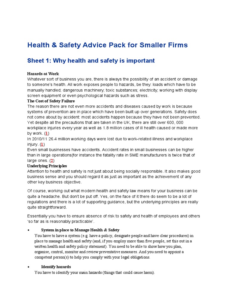 Health & Safety Advice Pack For Smaller Firms | PDF | Occupational ...