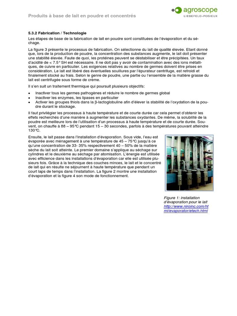 Fabrication Du Lait en Poudre PDF | PDF | Lait en poudre | Chimie