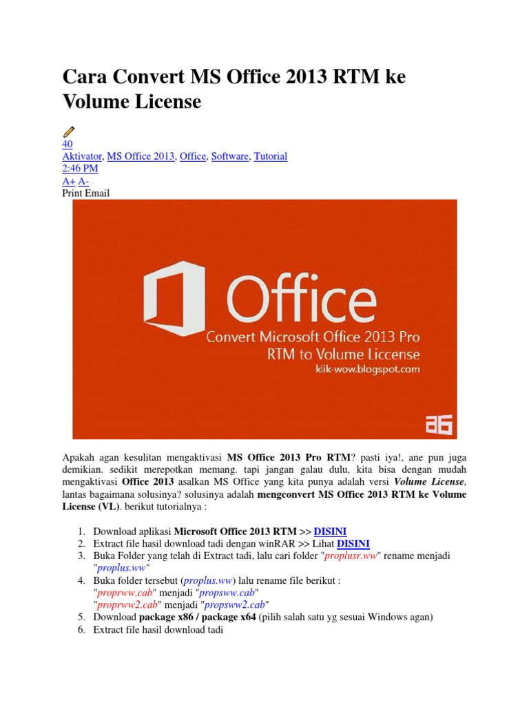 Cara Convert MS Office 2013 RTM Ke Volume License | PDF