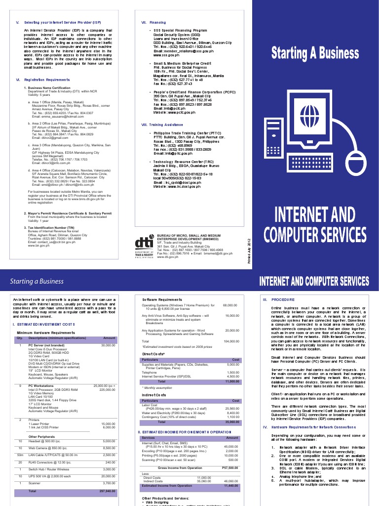 V. Selecting Your Internet Service Provider (ISP) VII. Financing | PDF