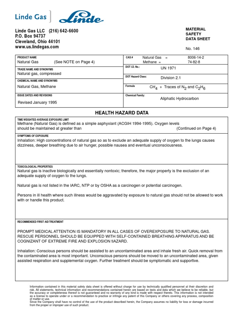 Natural Gas MSDS | PDF | Natural Gas | Methane