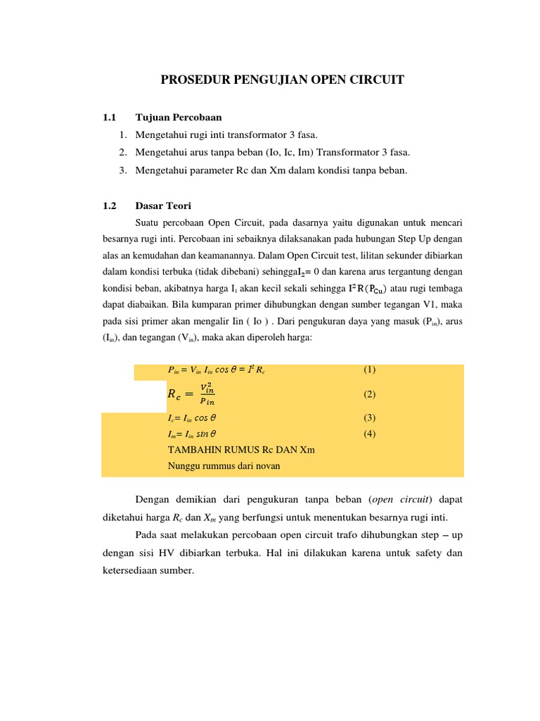 Prosedur Pengujian Open Circuit | PDF