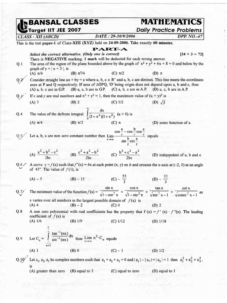 Jabansal Class ES Mathematics: Daily Practice Problems | PDF