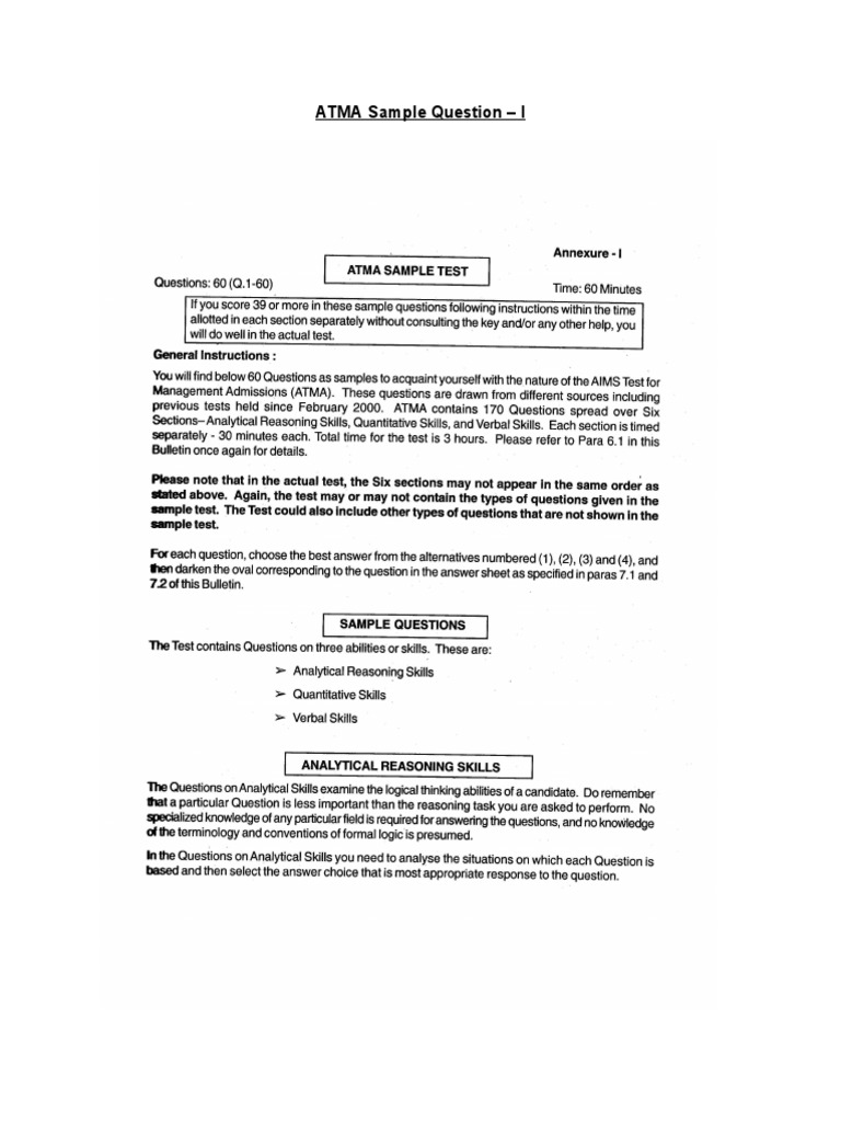 ATMA Sample Question Set I | PDF