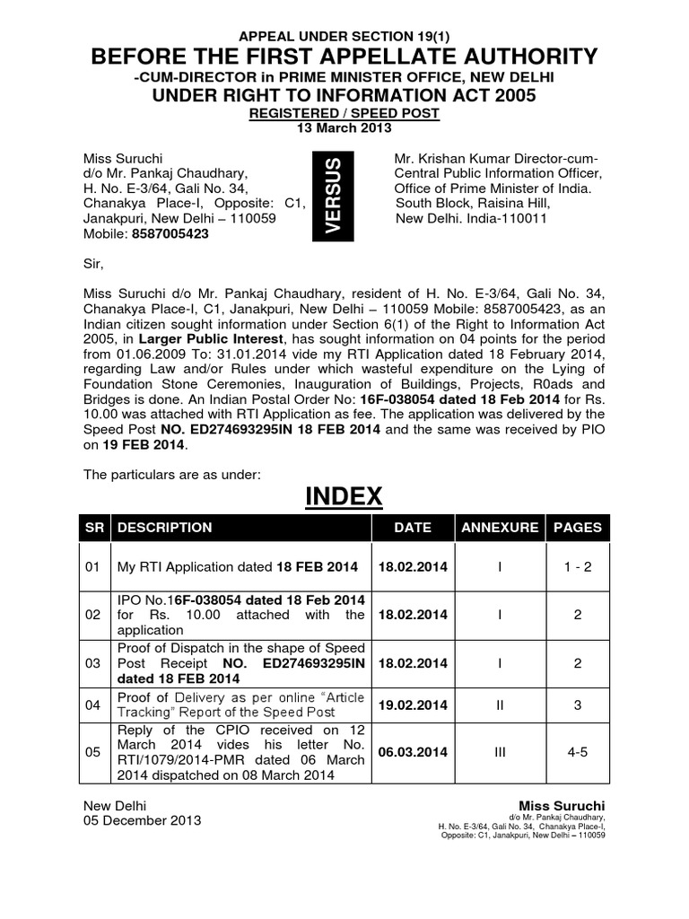 First Appeal & RTI Application To PM Regarding Inaugurations Done by ...