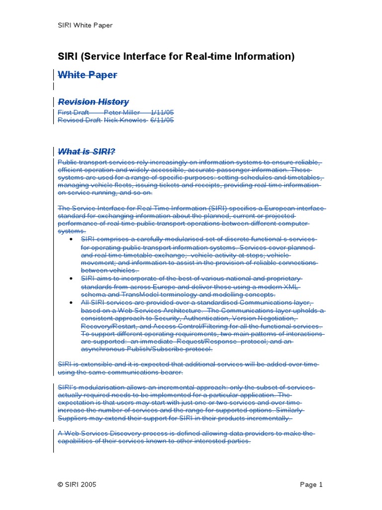 White Paper: SIRI (Service Interface For Real-Time Information) | PDF ...