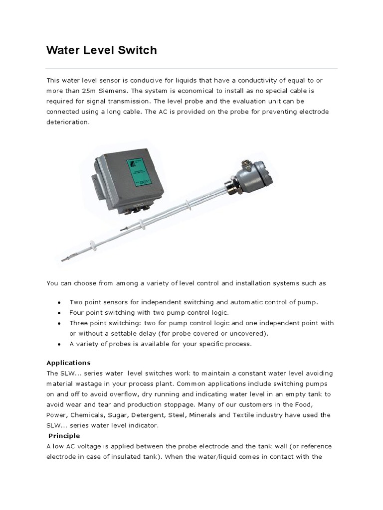Water Level Switch | PDF | Relay | Switch