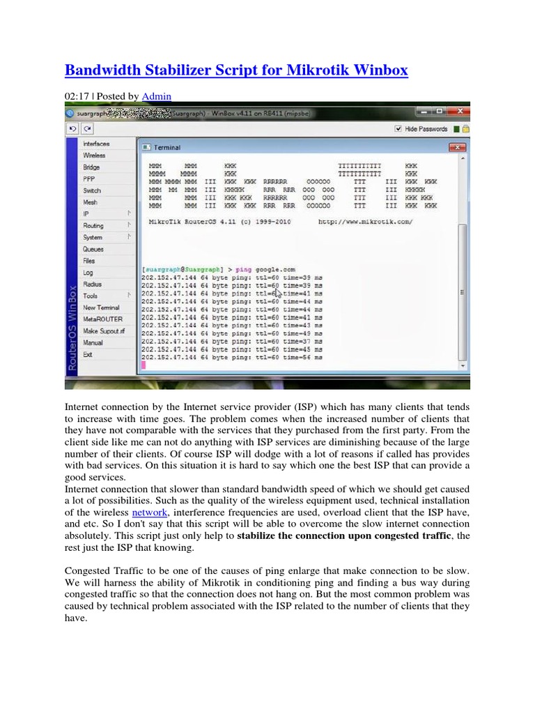 (MIKROTIK) Bandwidth Stabilizer Script For Mikrotik Winbox | PDF | Internet Access | Internet ...