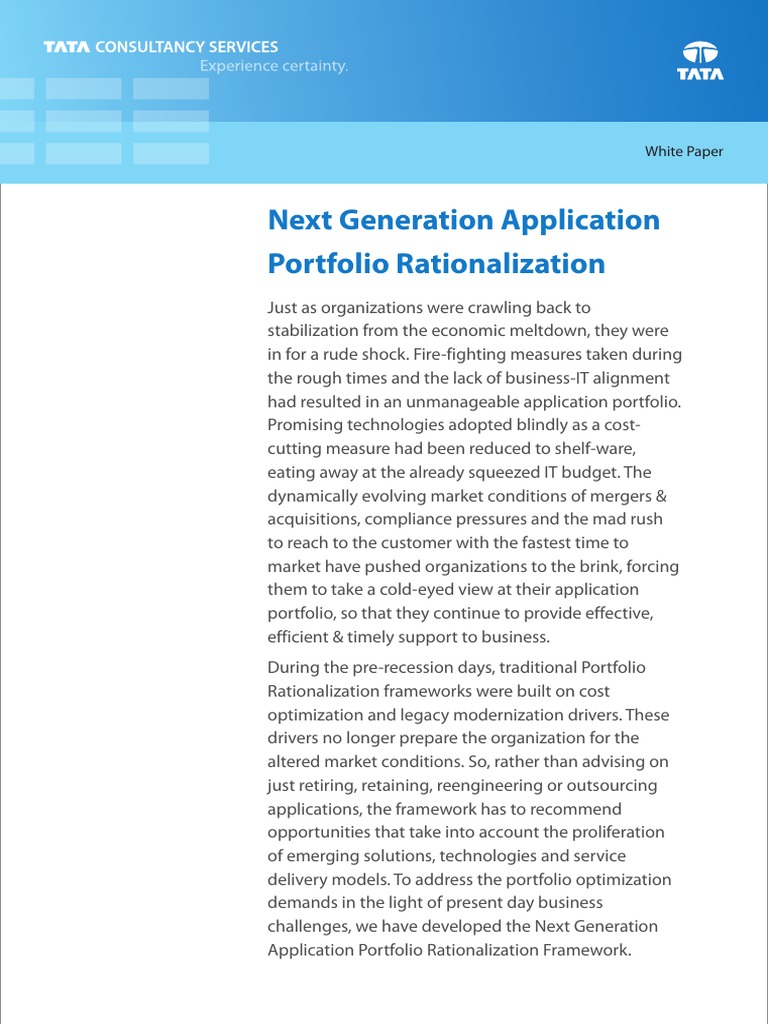 Consulting Whitepaper Next Generation Application Portfolio Rationalization 09 2011 | PDF ...
