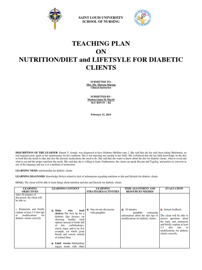 Teaching Plan - DIABETIC DIET | PDF | Diabetic Diet | Dieting