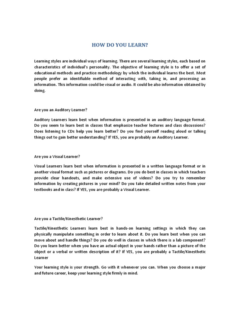 How Do You Learn | PDF | Learning Styles | Semiotics