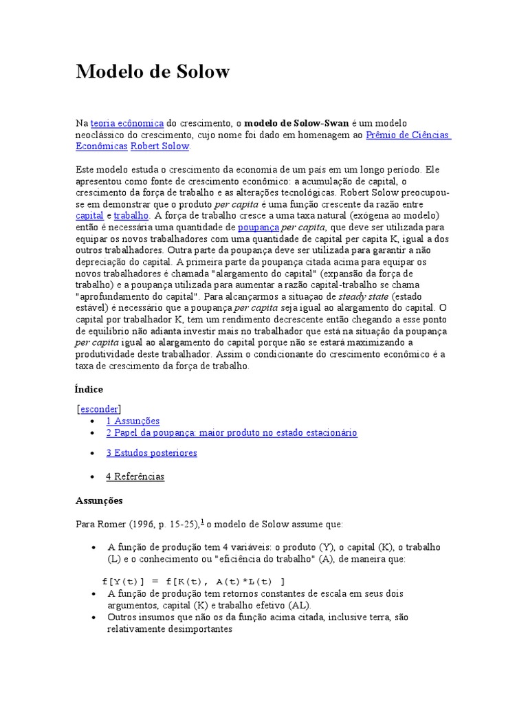 Modelo de Solow | PDF | Desenvolvimento econômico | Modelo conceitual