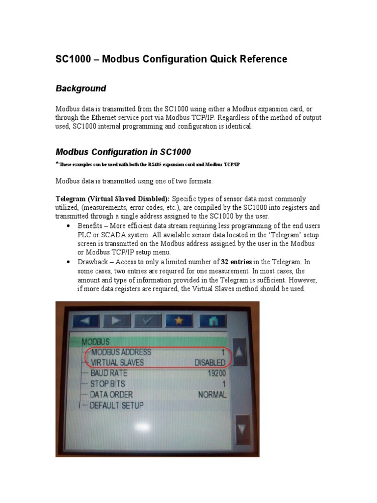 SC1000 Modbus Setup QR | PDF | Transmission Control Protocol | Computer Architecture