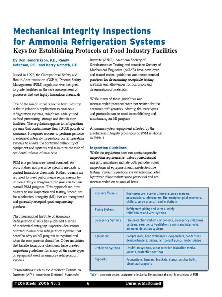 Mechanical Integrity Inspections For Ammonia Refrigeration Systems | PDF | Nondestructive ...