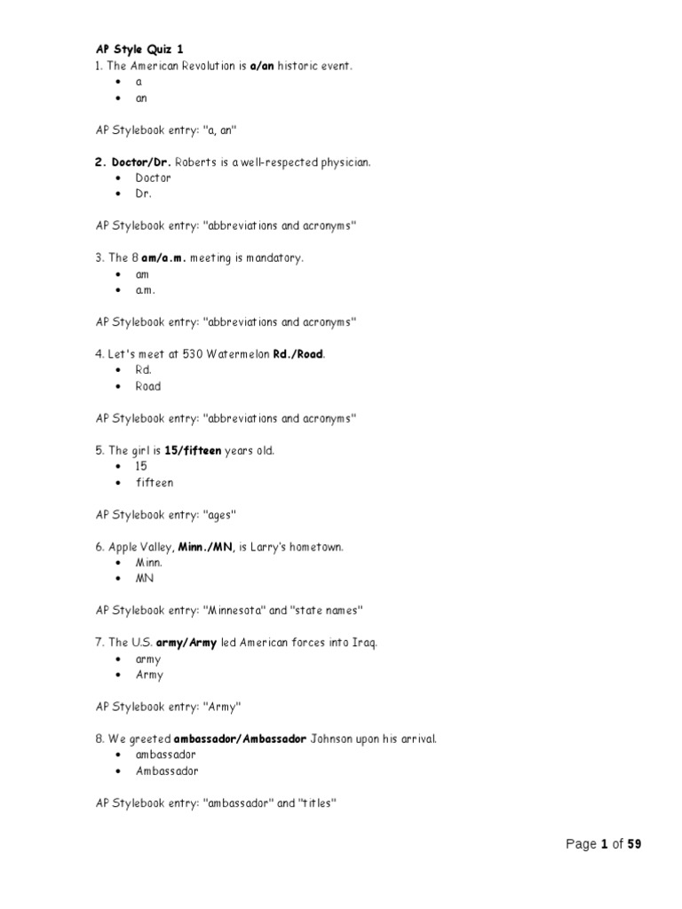 AP Style Quiz and Lecture | PDF