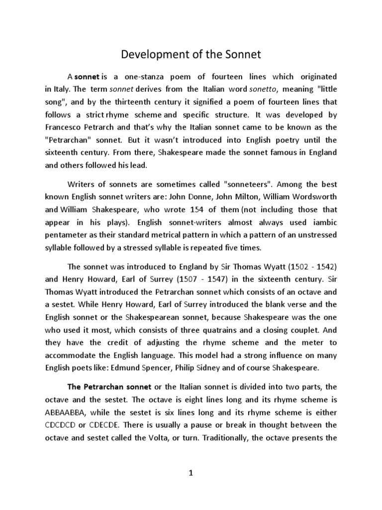 Development of The Sonnet | PDF | Sonnets | Poems