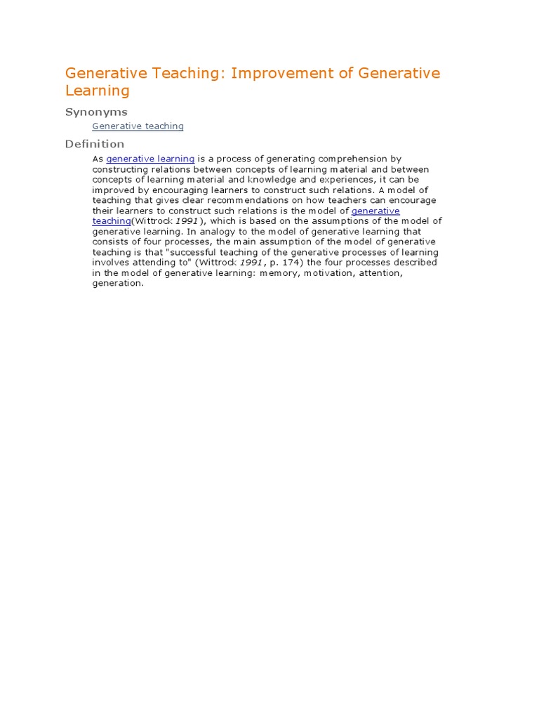 Generative Teaching Definition | PDF | Learning | Educational Psychology