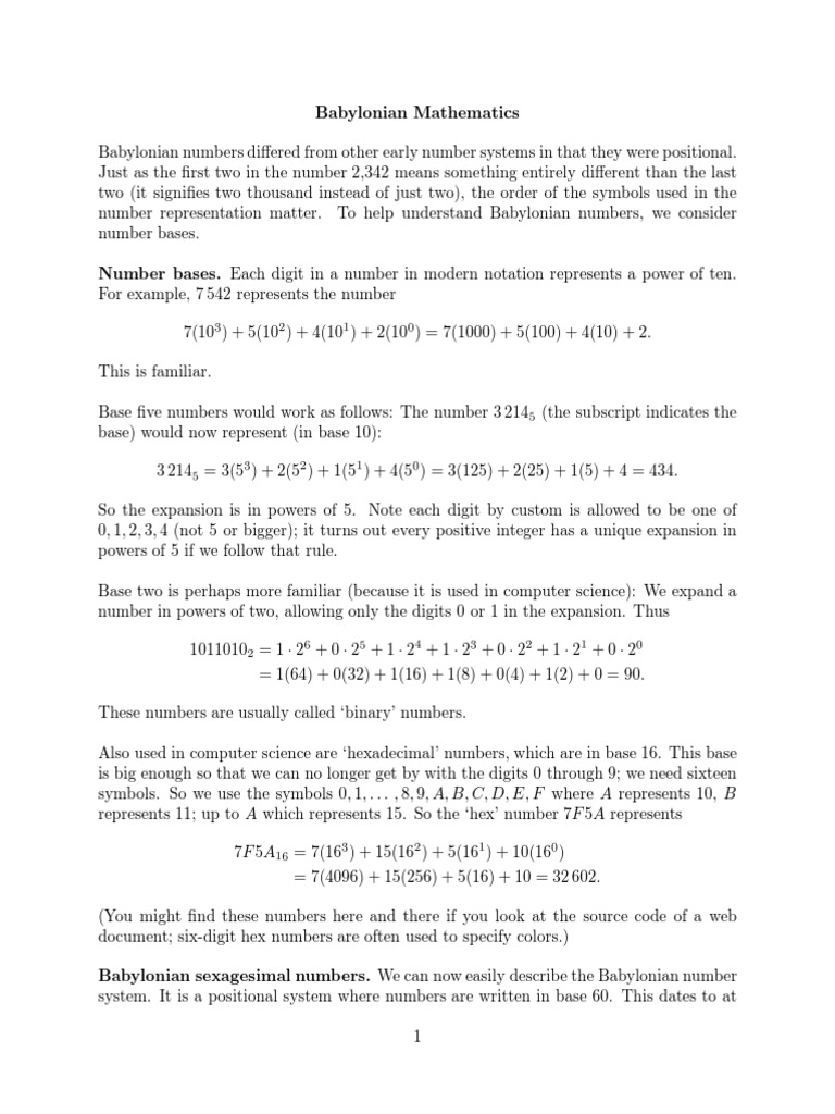 Babylonian Mathematics | PDF | Multiplication | Numbers