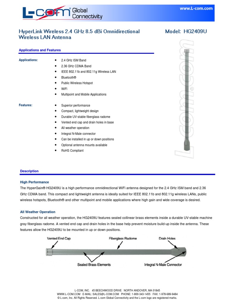 Antena HyperLink HG2409U | PDF | Antenna (Radio) | Wi Fi