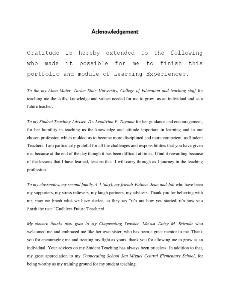 Acknowledgement | PDF | Teachers | Cognition