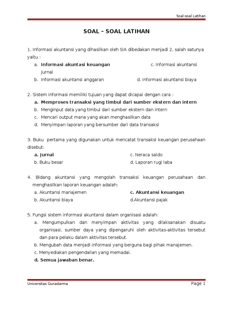 Latihan Soal UAS SIA PDF | PDF