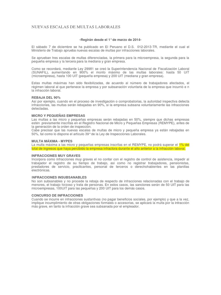 Multas Laborales | PDF | Pequeñas y medianas empresas | Justicia