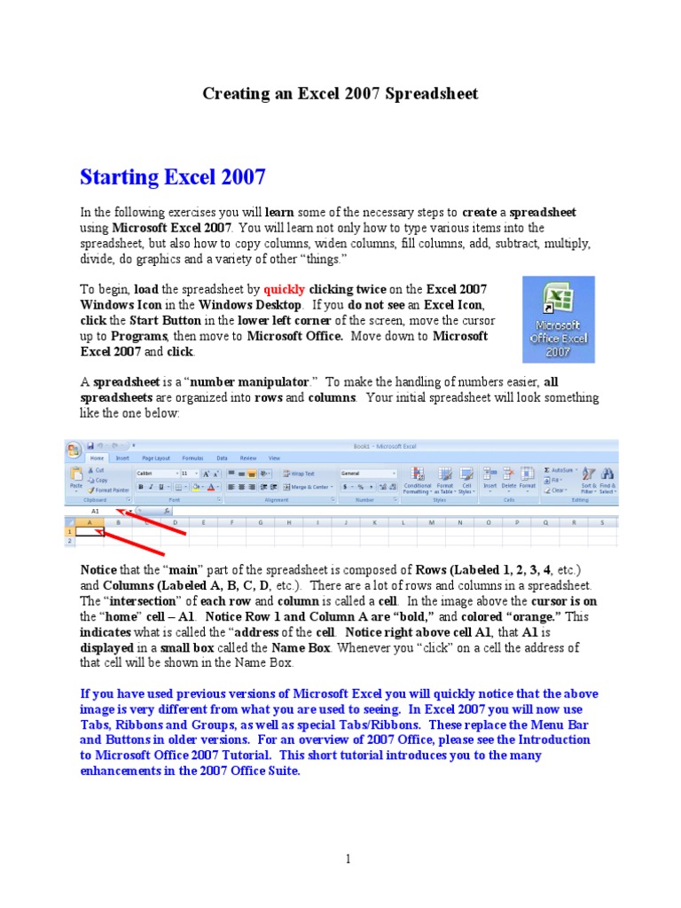 2007 Excel Tutorial | Download Free PDF | Microsoft Excel | Spreadsheet