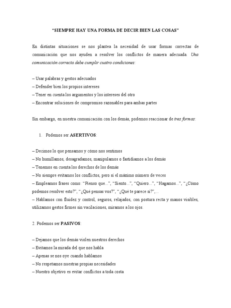 Comunicación Asertiva en Conflictos | PDF