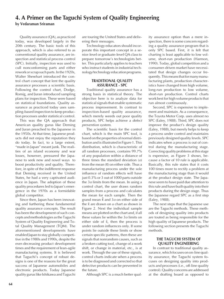 A Primer On The Taguchi System of Quality Engineering | PDF | Quality ...