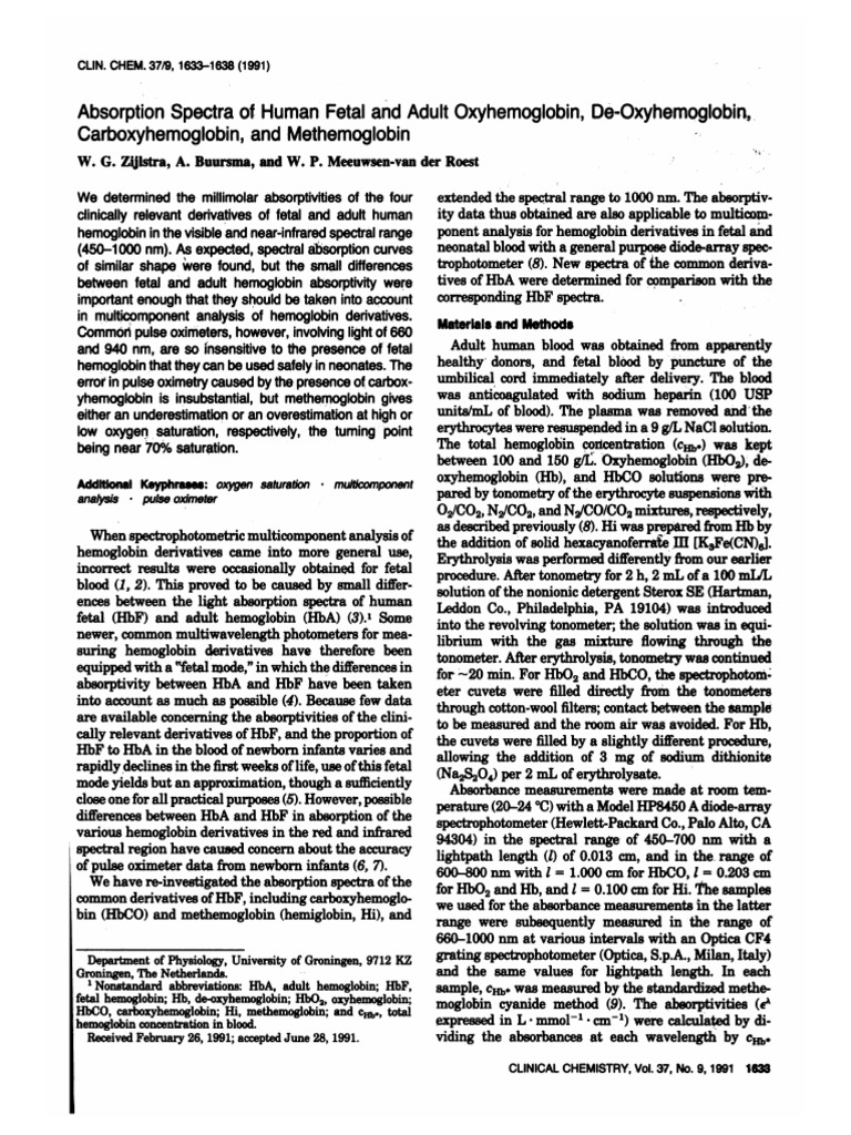 Reference@ HB Spectrum - Full | PDF | Hemoglobin | Spectrophotometry
