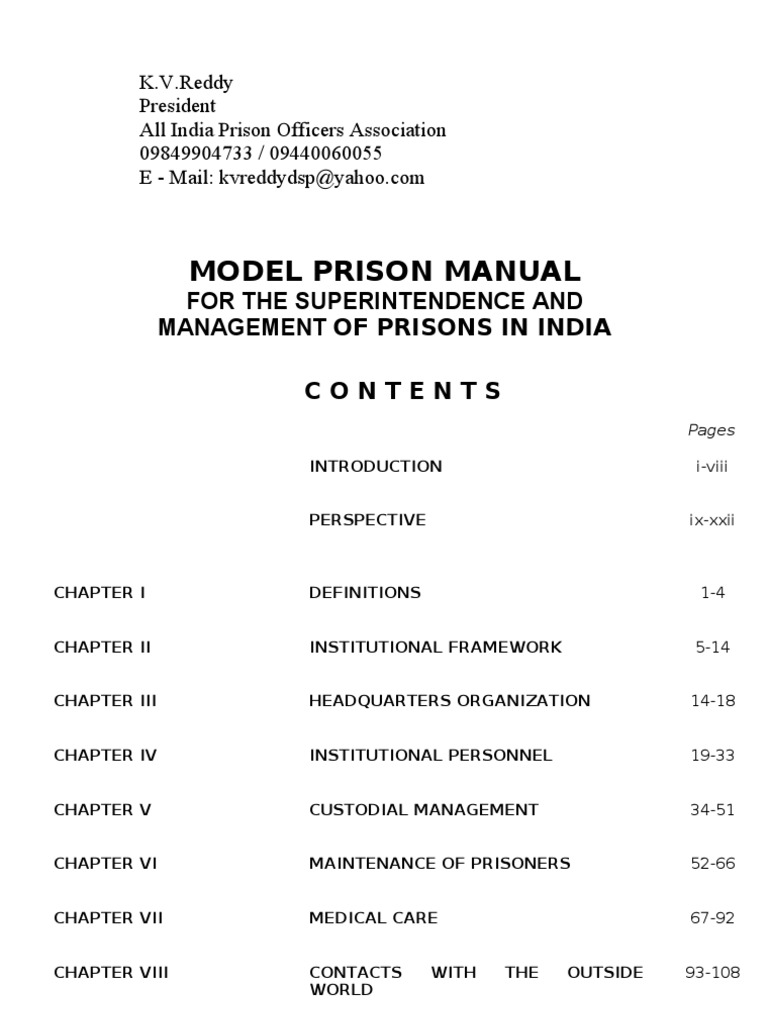 Model Prison Manual India | PDF | Rehabilitation (Penology) | Prison