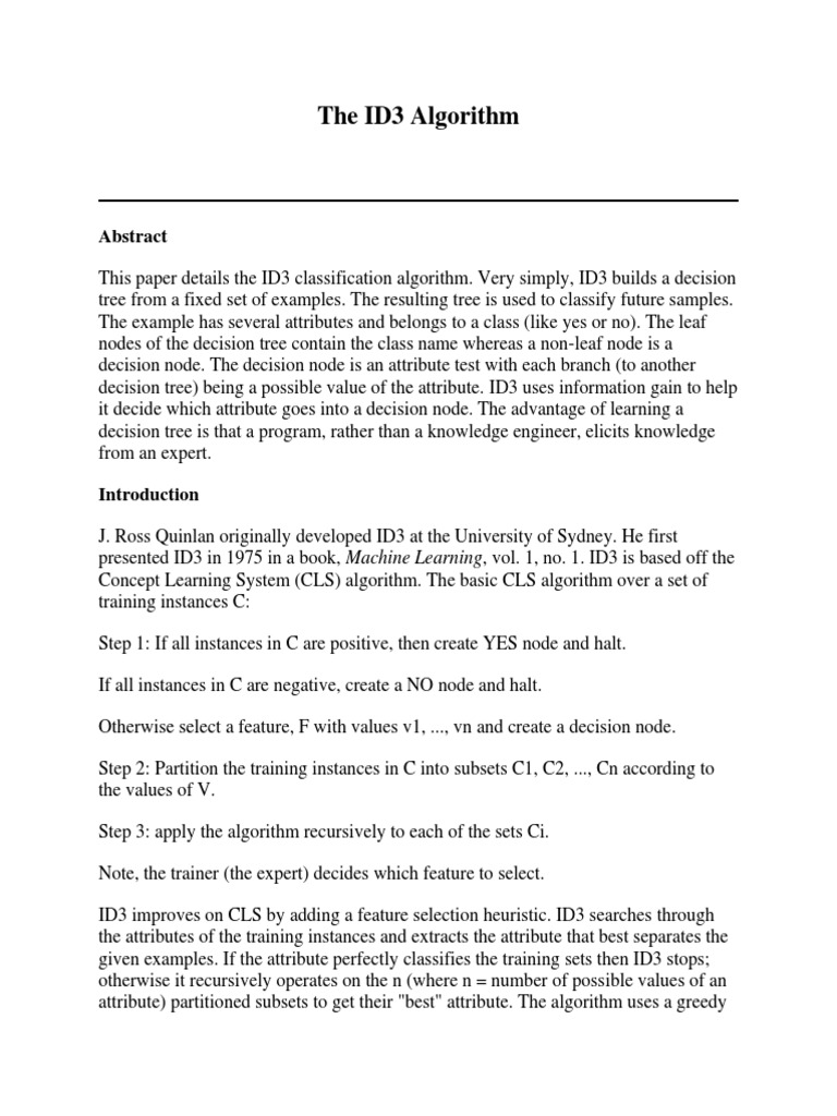 The ID3 Algorithm | PDF | Applied Mathematics | Computing