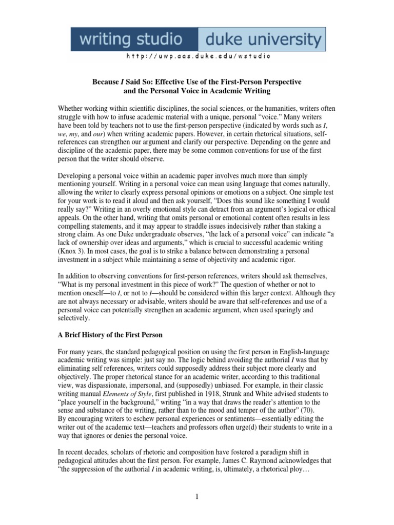 Personal Voice in Academic Writing | PDF | Rhetoric | Argument