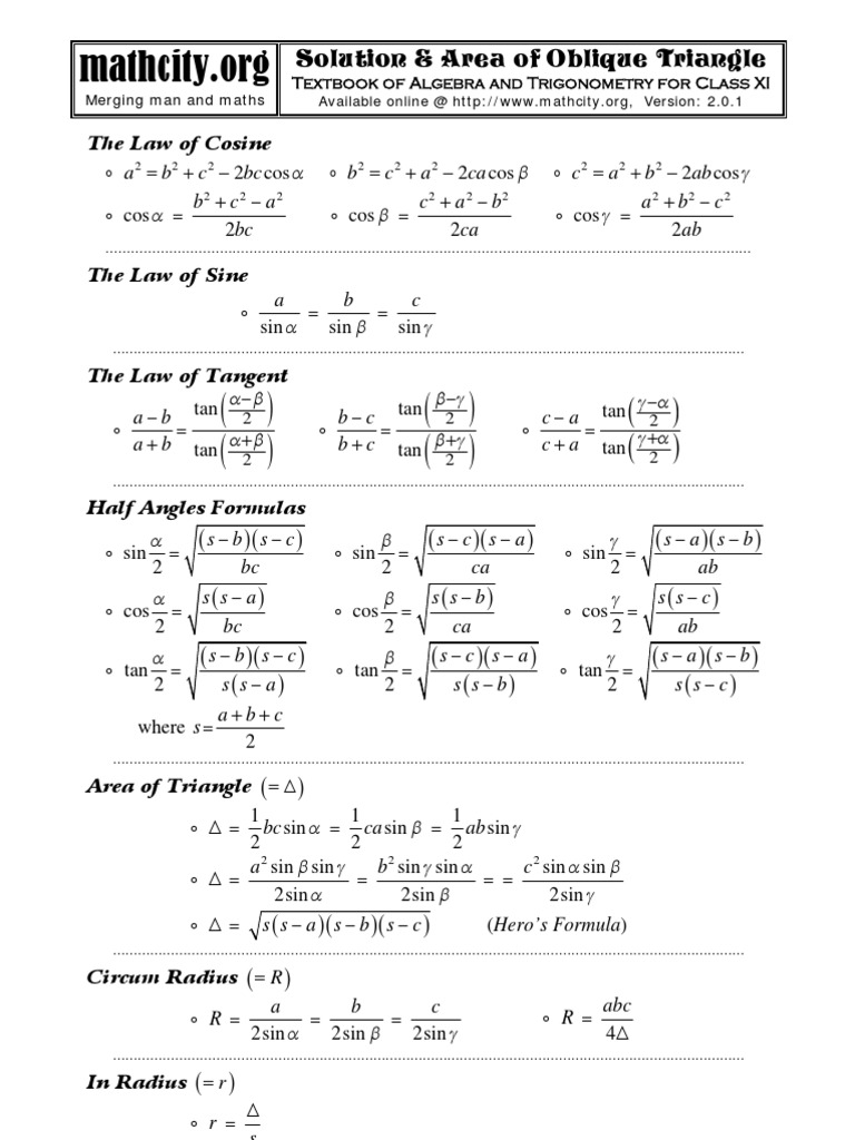 Fsc Area Triangle Formulas | Trigonometric Functions | Lie Groups