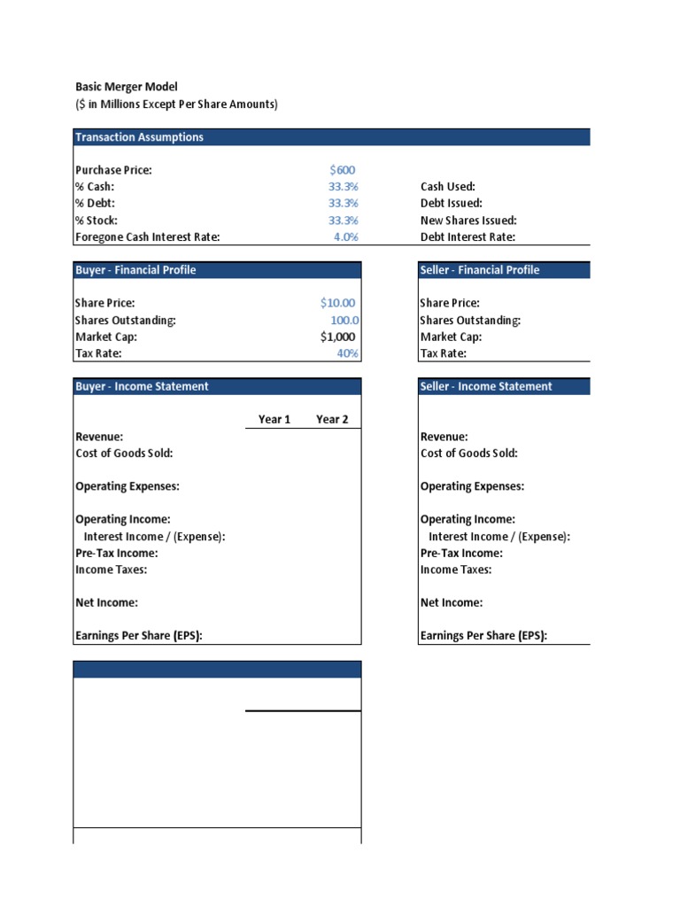 Merger Model (Excel File) | PDF