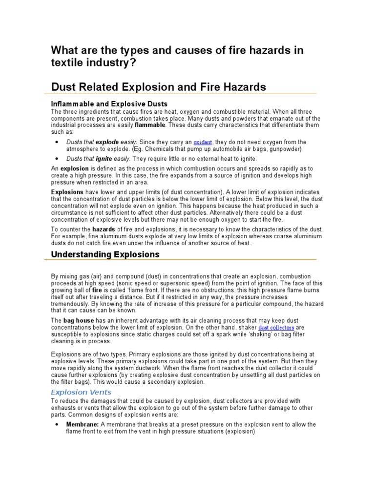Fire Hazards in Textile Industries | PDF | Explosion | Combustion