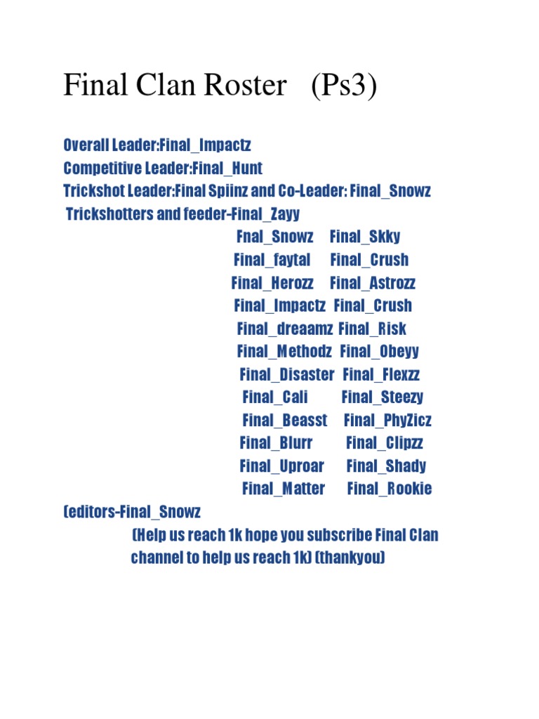 Rosterfinalclan | PDF | Sports & Recreation | Games & Activities