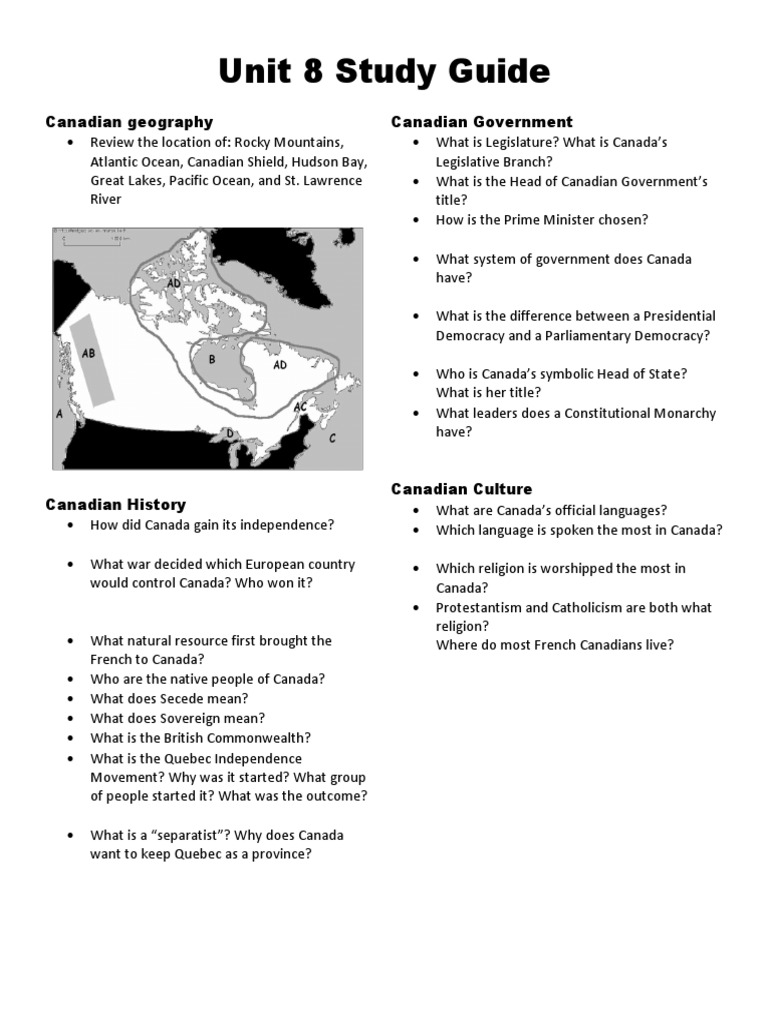 Unit 8 Study Guide | PDF | Heads Of State | Canada